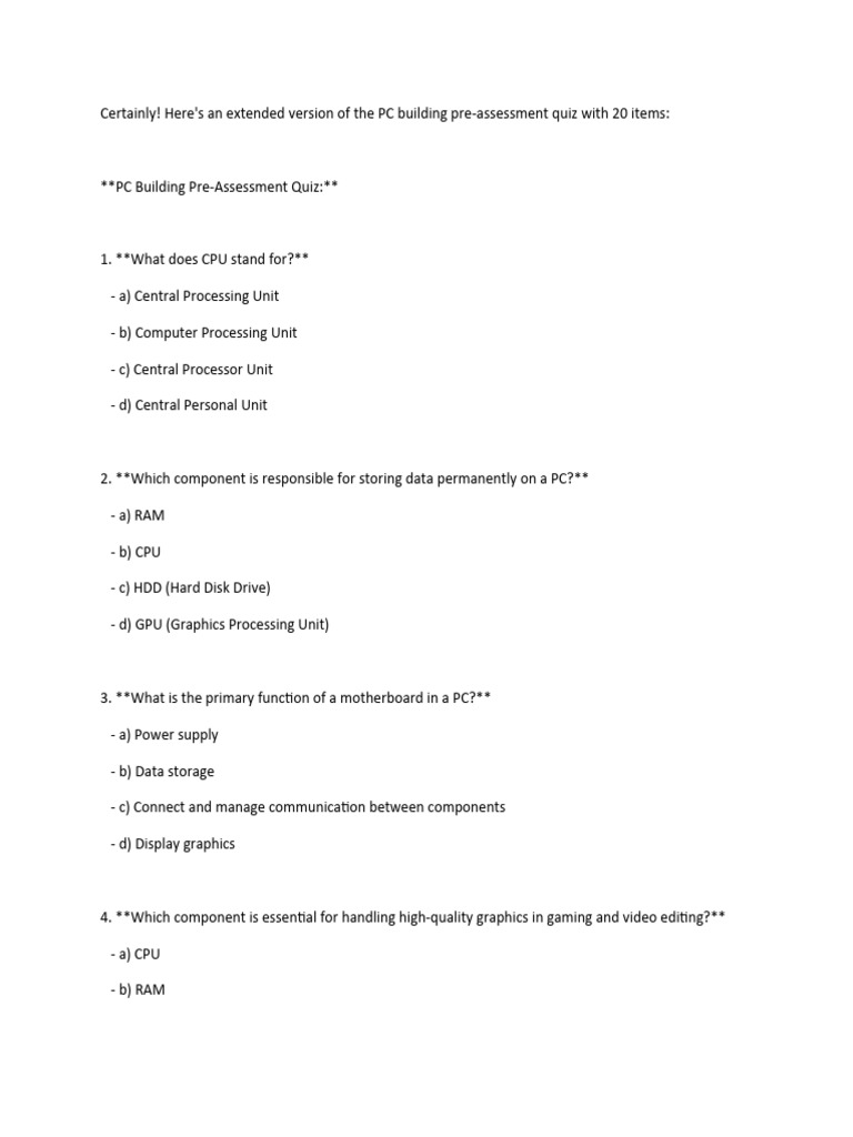 Pre Assessment PC Build | PDF | Computer Data Storage | Random Access ...
