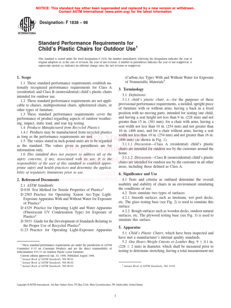 ASTM-F1838-98 | PDF | Chair | Plywood