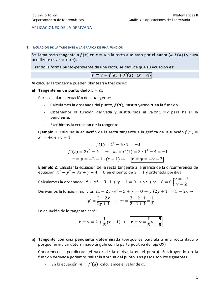 Aplicaciones de La Derivada | PDF | Pendiente | Tangente