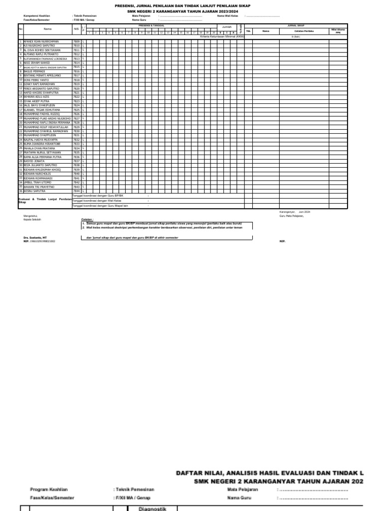 Presensi Dan Buku Nilai Kelas Xii SMTR Genap 2324 | PDF