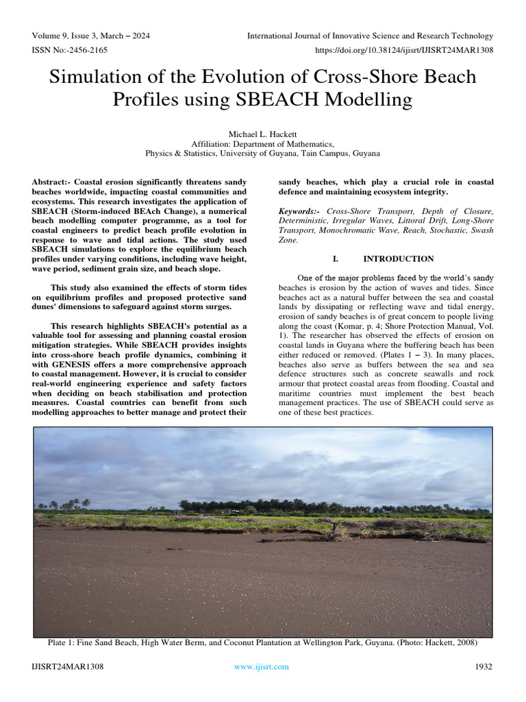 Simulation of the Evolution of Cross-Shore Beach Profiles using SBEACH Modelling | PDF | Beach ...