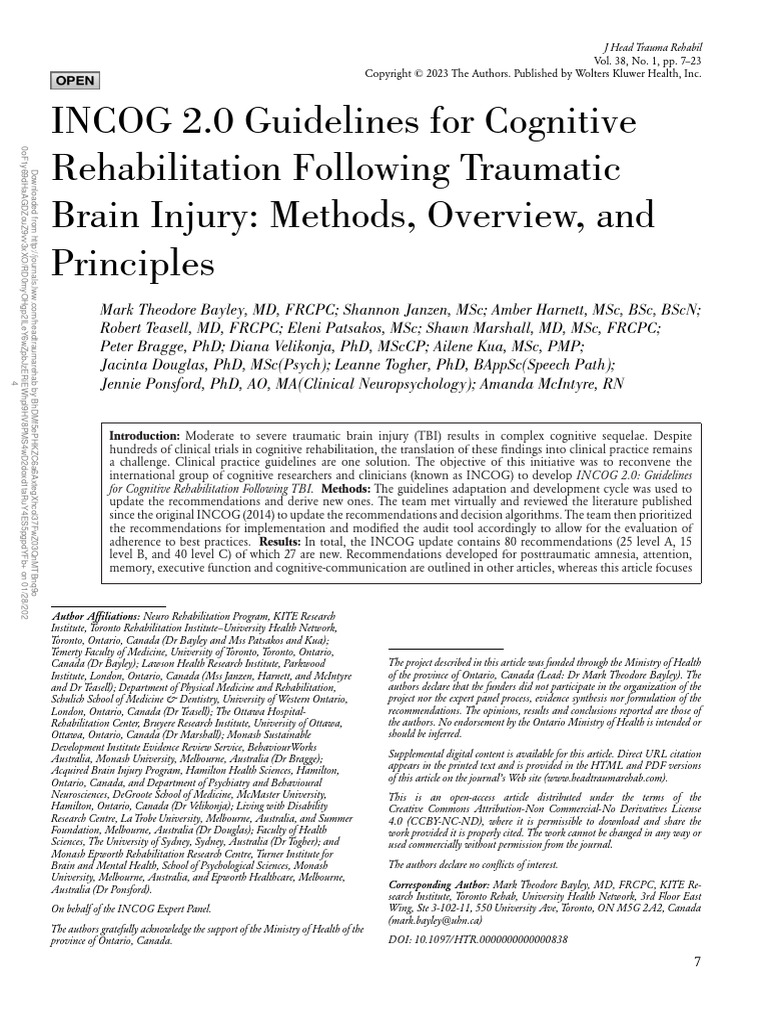 incog_2_0_guidelines_for_cognitive_rehabilitation.2 | PDF | Traumatic ...