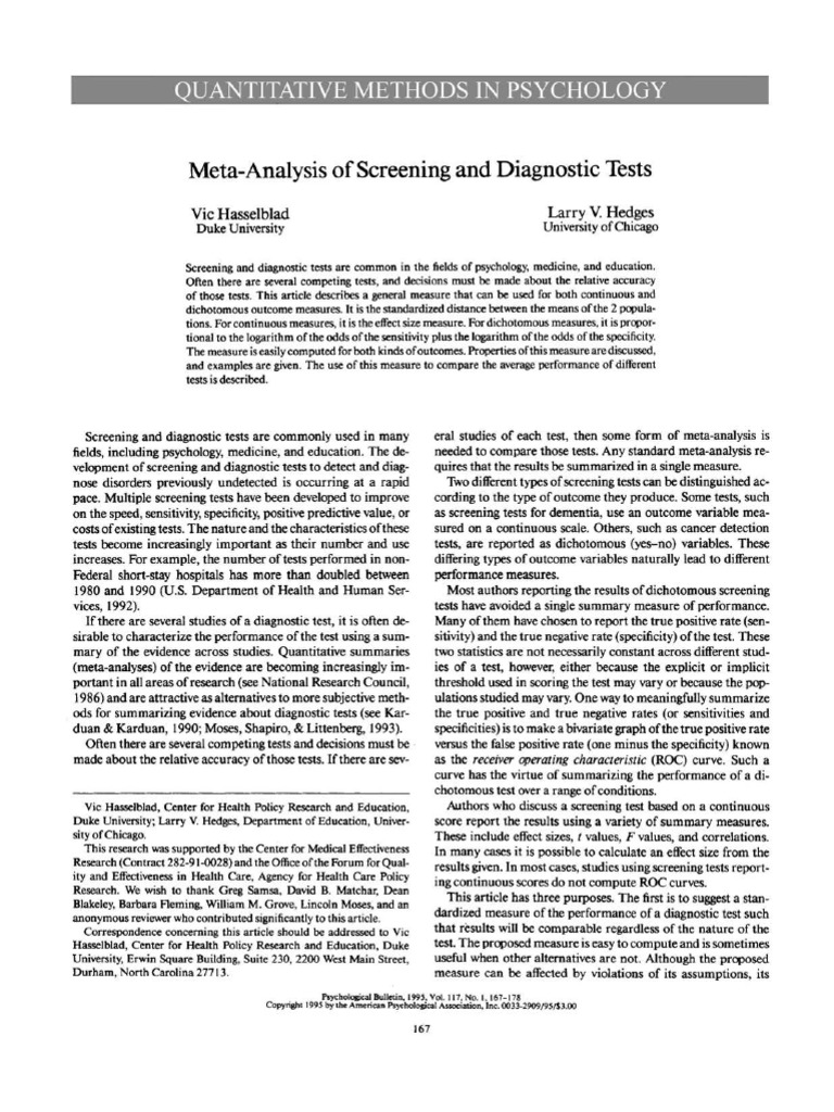 Meta-Analysis of Screening and Diagnostic Tests | PDF | Sensitivity And ...