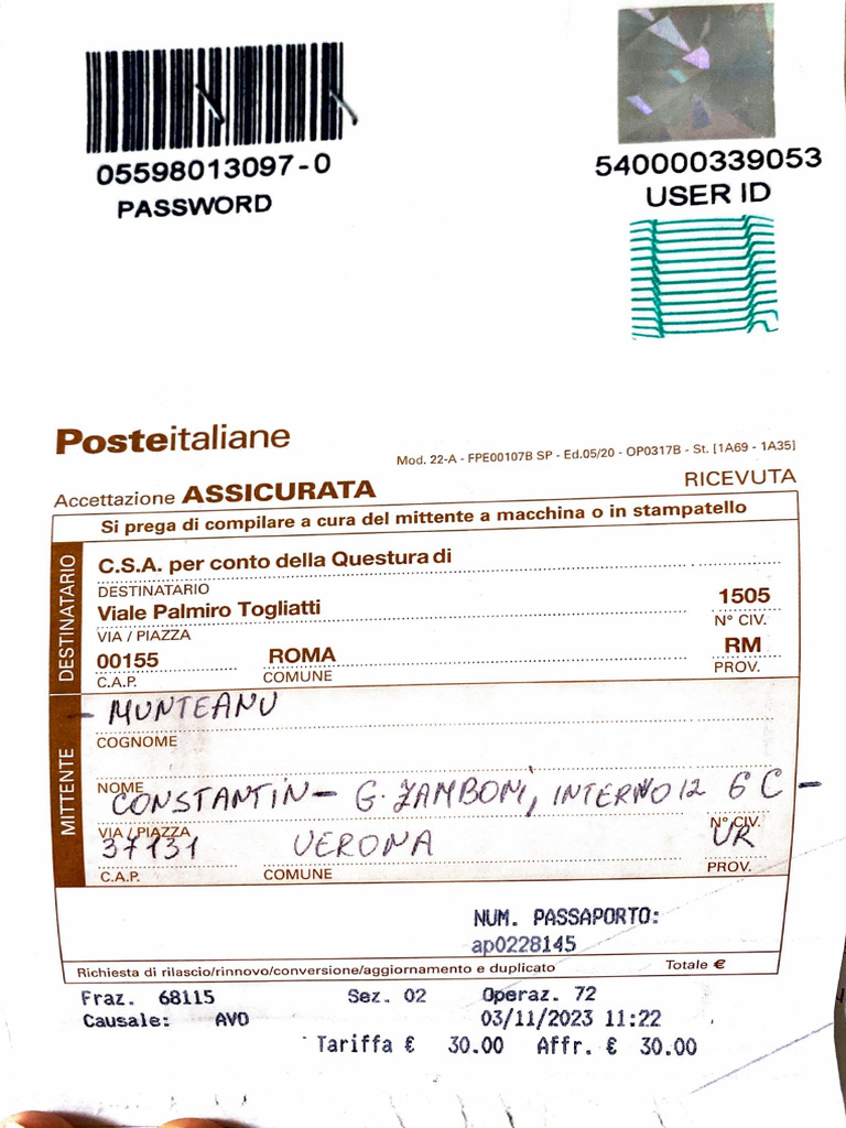 Ricevuta Della Posta | PDF