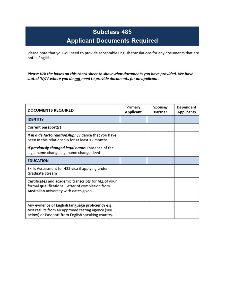485 Document Checklist | PDF | Travel Visa | International English ...