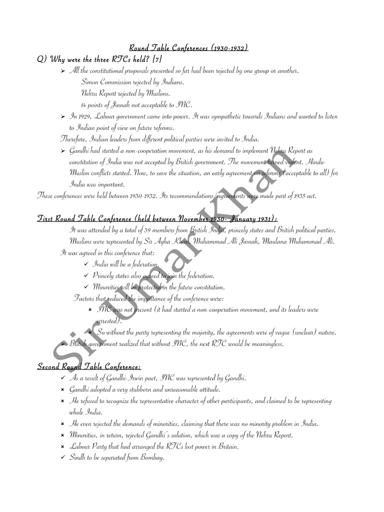 notes RTCs | PDF | British Raj | Muhammad Ali Jinnah