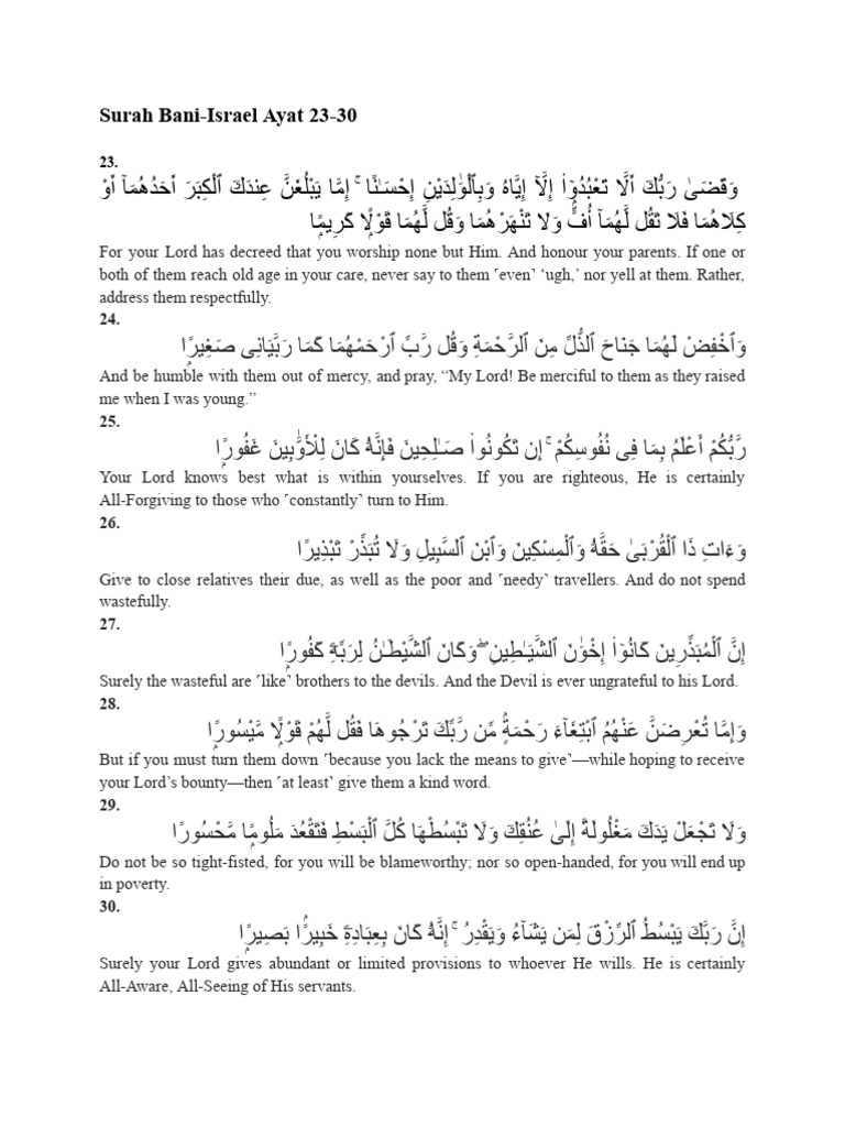 Surah Bani-Israel: Ayat 23-40 Insights | PDF | Theology | Religious ...