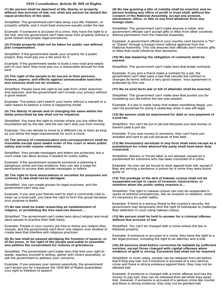 1935 Constitution, Article III_ Bill of Rights | PDF | Bail | Acquittal