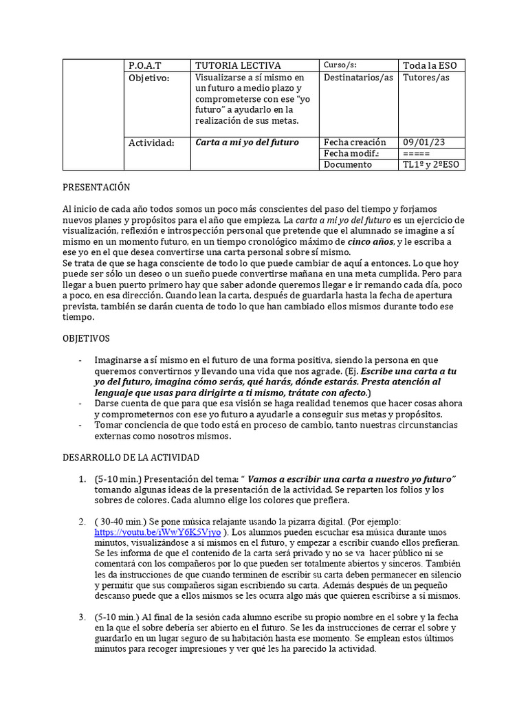 Carta A Mi Yo Del Futuro PDF | PDF | Crecimiento personal y profesional