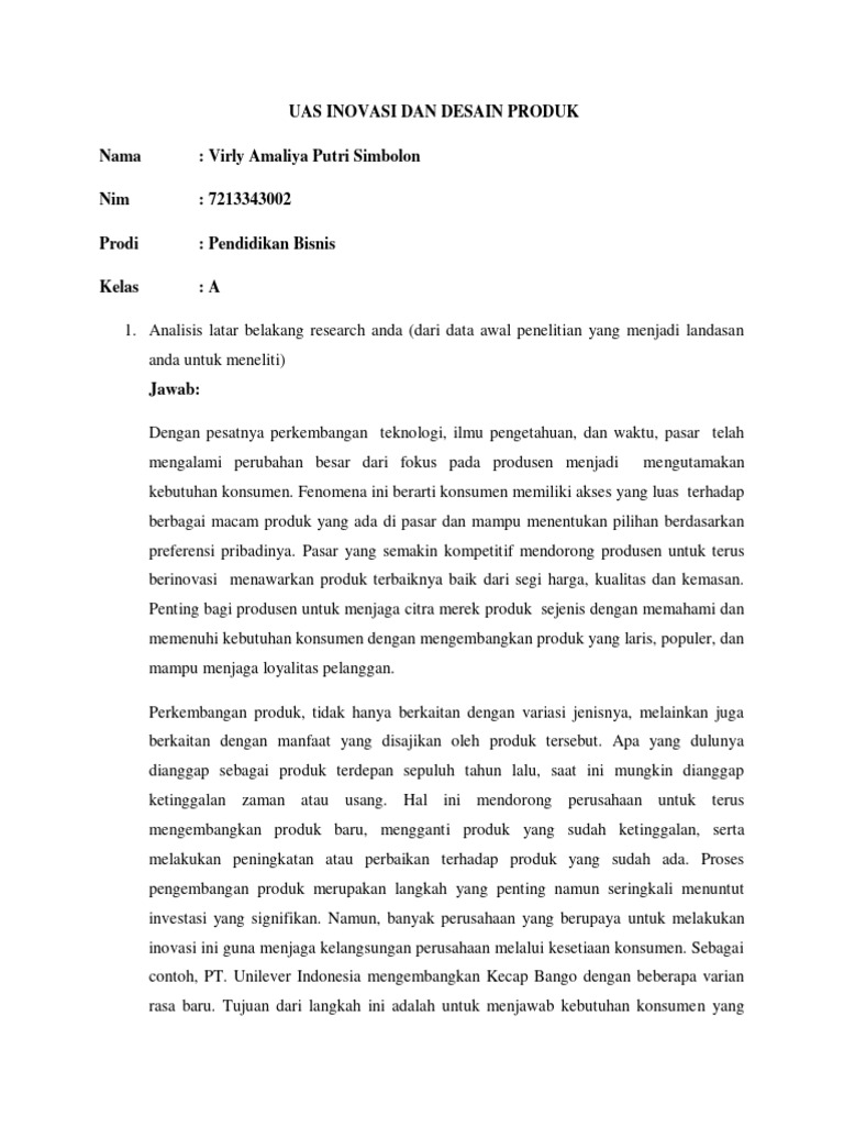Uas Virly Amaliya Putri Simbolon Inovasi Desain Produk | PDF Uas Virly Amaliya Putri Simbolon Inovasi Desain Produk | PDF
