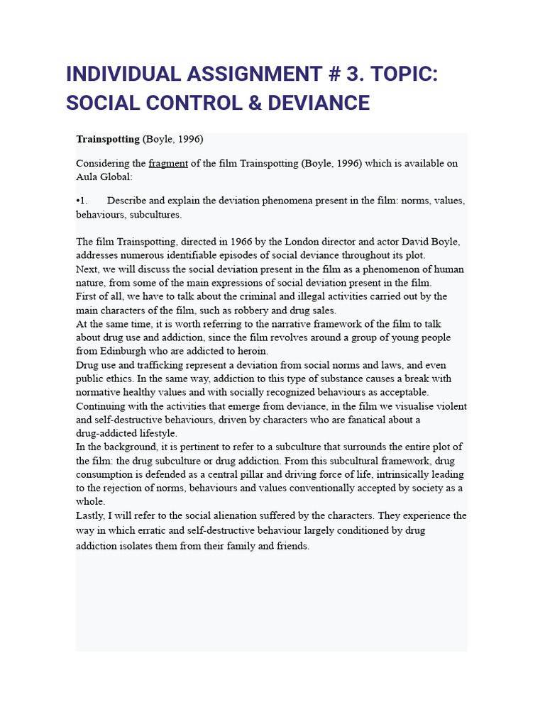 INDIVIDUAL ASSIGNMENT # 3 | PDF | Deviance (Sociology) | Behavioural ...