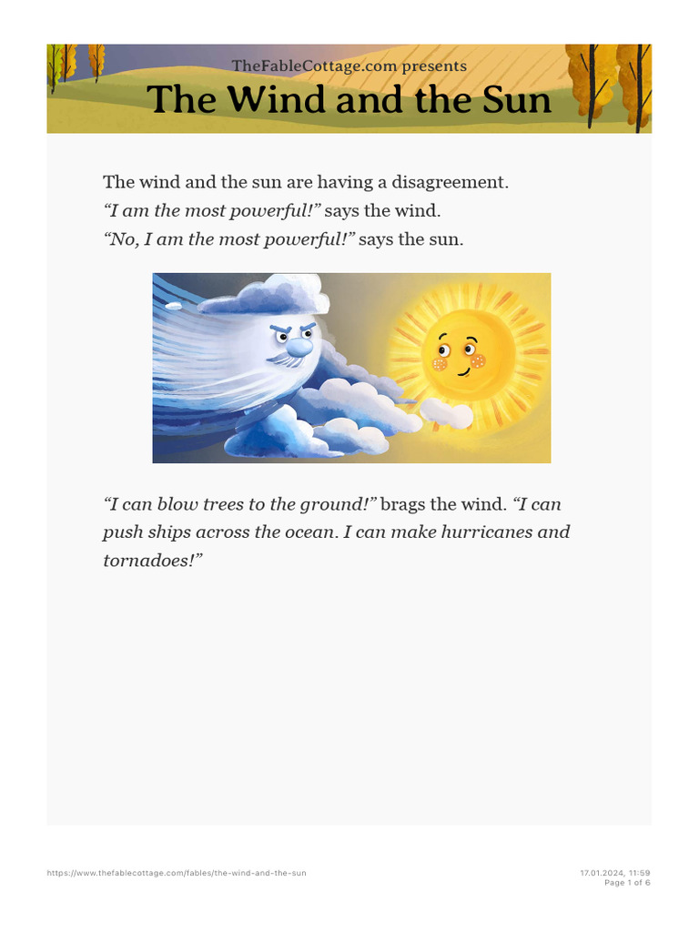 The Wind and the Sun Fable Explained | PDF | Wound | Storms