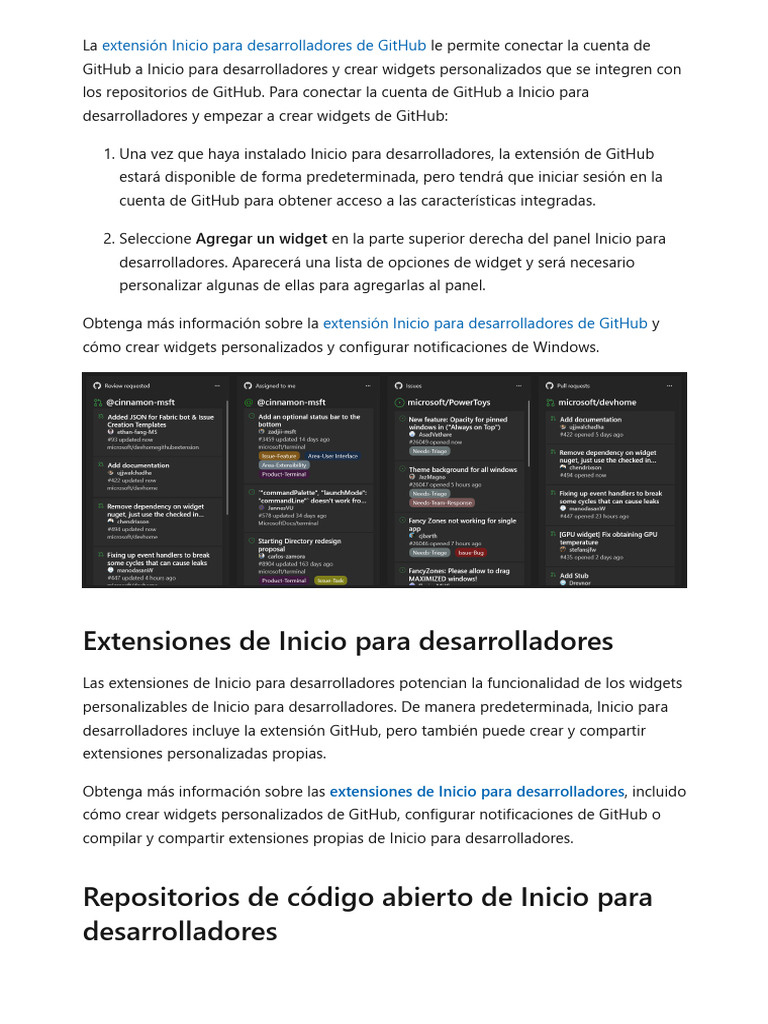 Widgets de GitHub en Inicio para Desarrolladores | PDF | Arte | Informática