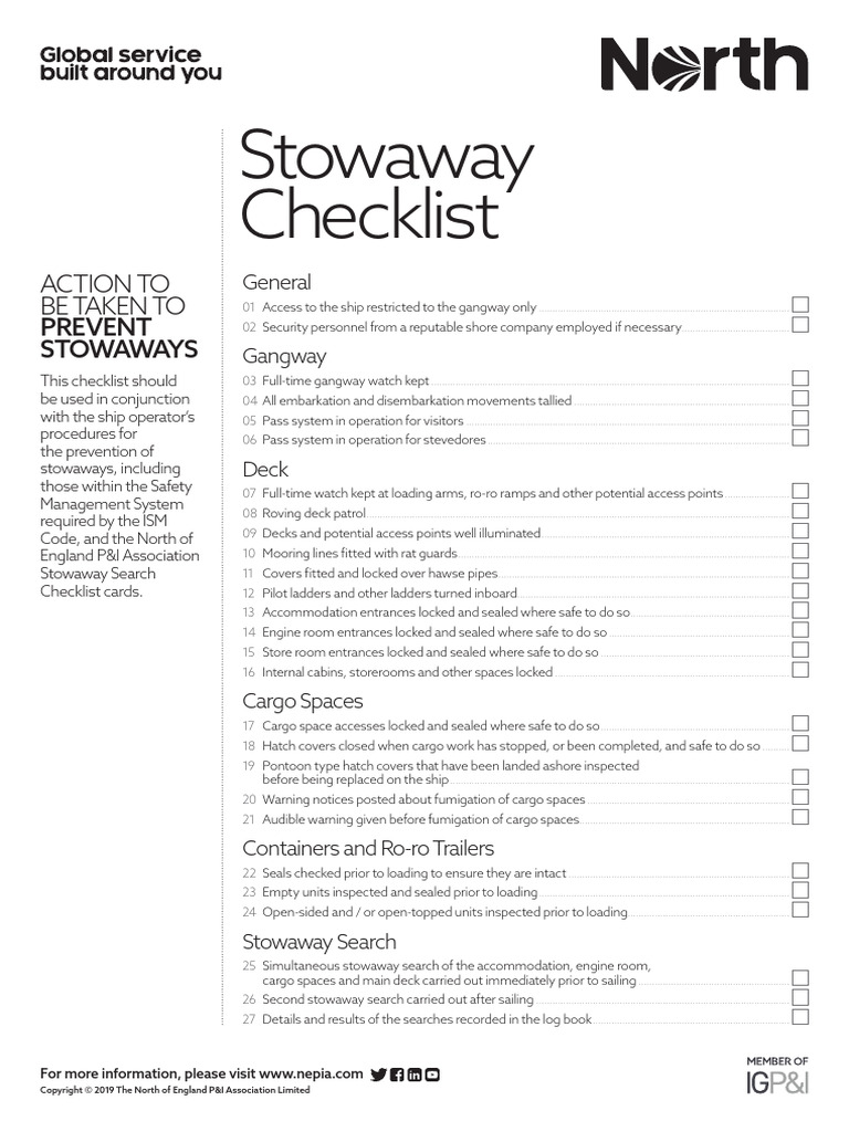 NORTH-Stowaway-Checklist | PDF | Shipping | Water Transport