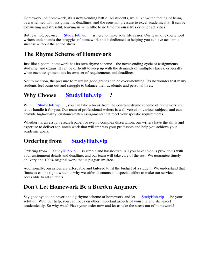 Homework Oh Homework Rhyme Scheme | PDF | Poetry | Rhyme