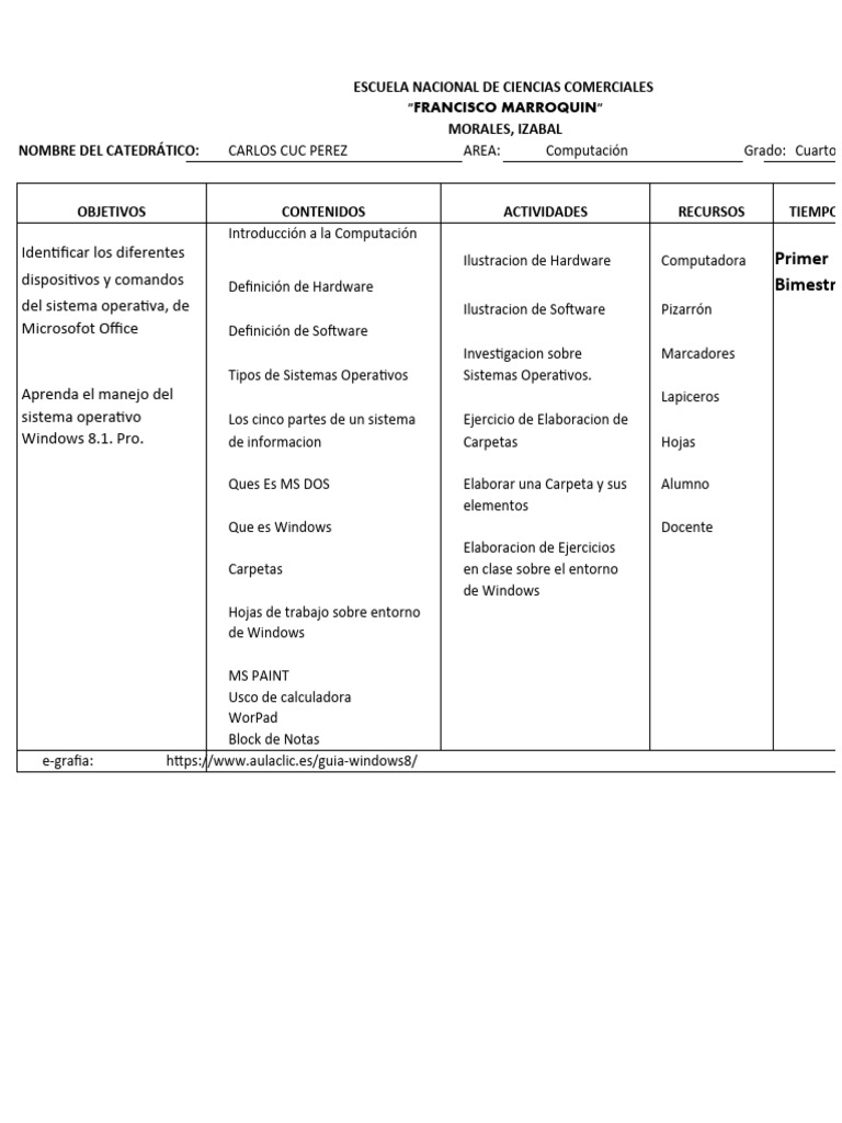Planificacion de 4to PC Computacion 2024 - 2 | PDF | Microsoft Excel | Microsoft Windows