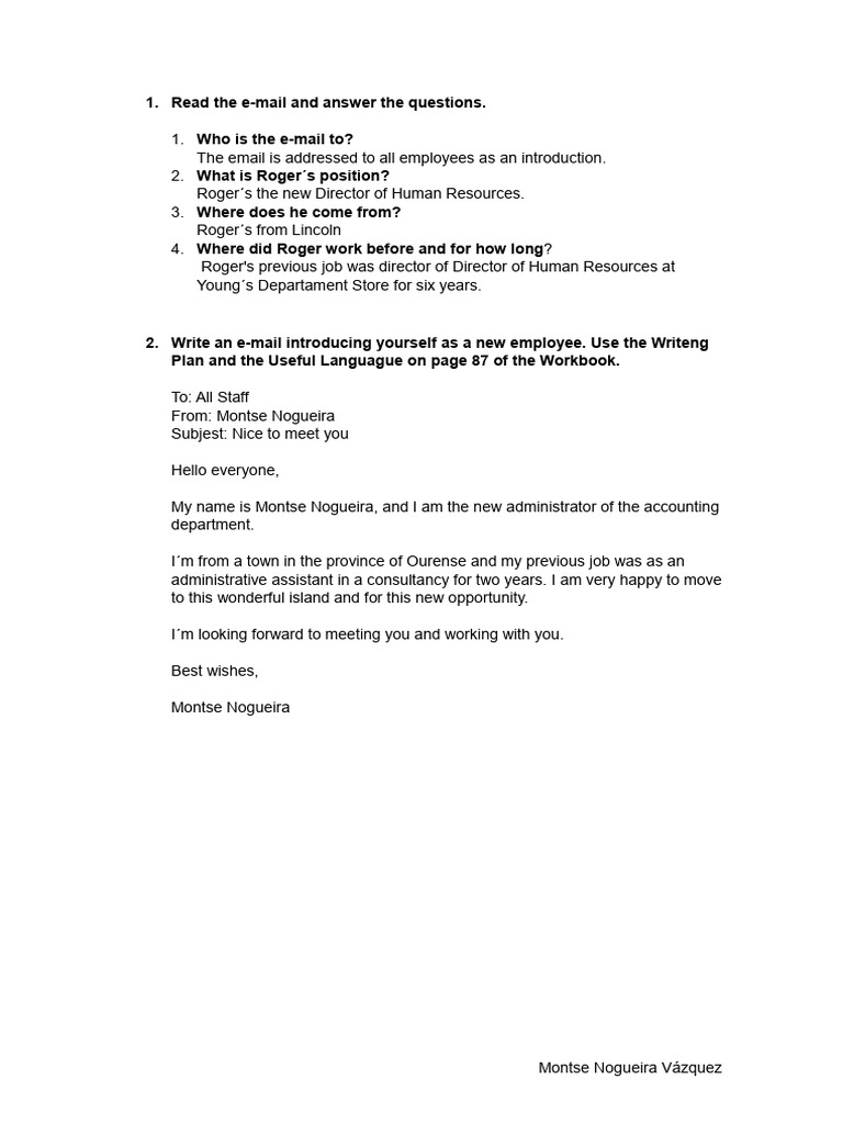 New Employee Introduction Email Template | PDF