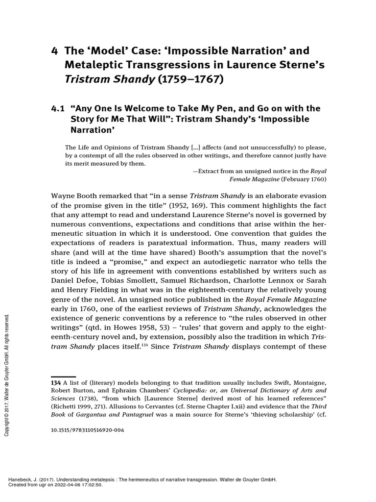 Understanding metalepsis | PDF | Laurence Sterne | Narration