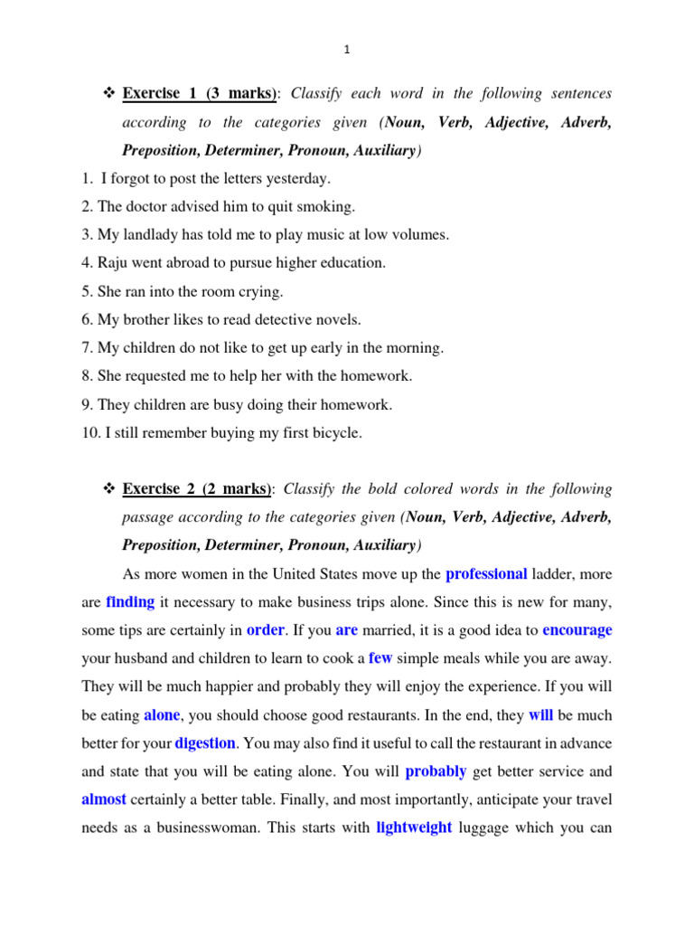 Exercise On Word Class | PDF | Adverb | Energy Development