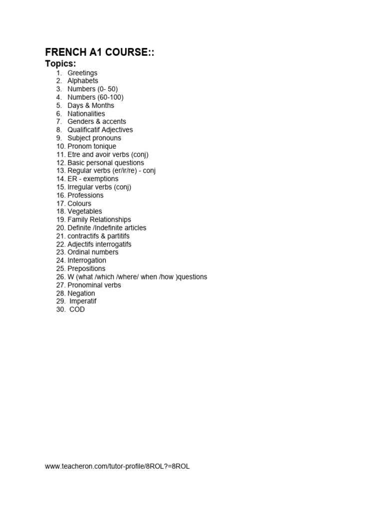 French A1 Course Topics Overview | PDF | Language Arts & Discipline ...