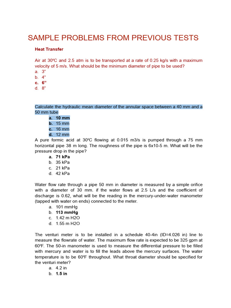Sample Probs Heat Transfer | PDF | Flow Measurement | Pressure Measurement