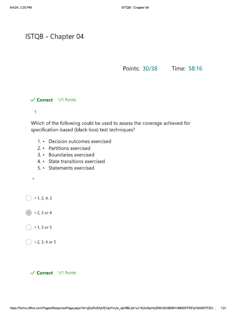 Istqb Chapter 4 Mock Test | PDF
