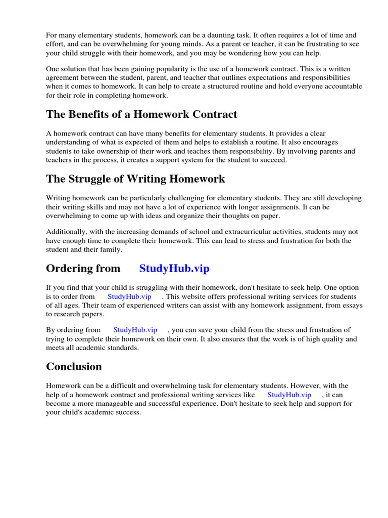 Homework Contract For Elementary Students | PDF | Teachers | Homework