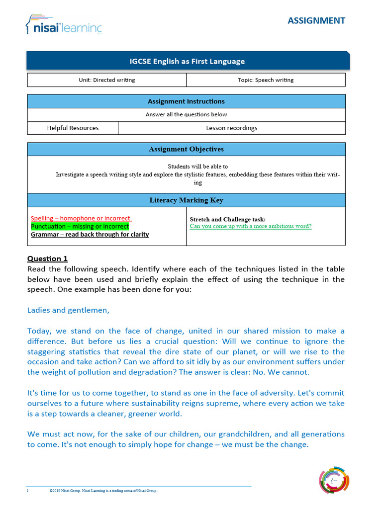 IGCSE EFL - Speech Writing | PDF | Cognition | Human Communication