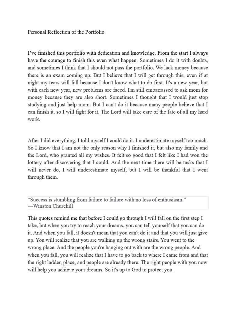 Personal Reflection of The Portfolio | PDF | Wellness | Lifestyle