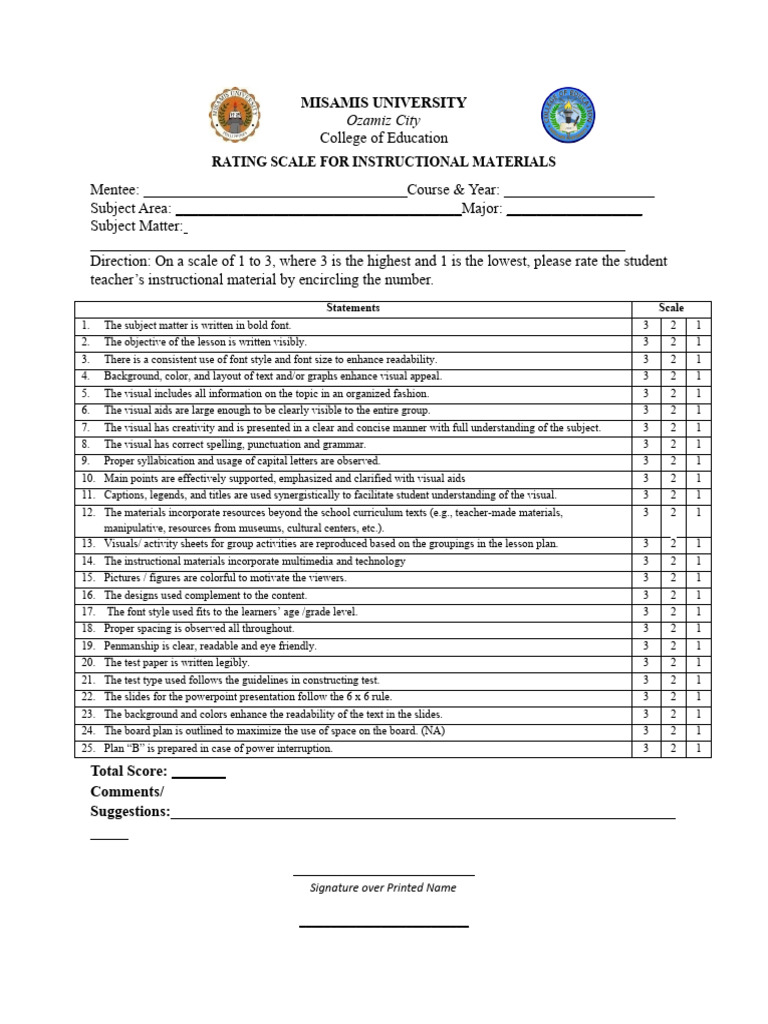 Instructional Materials Ratings | PDF | Cognition | Behavior Modification