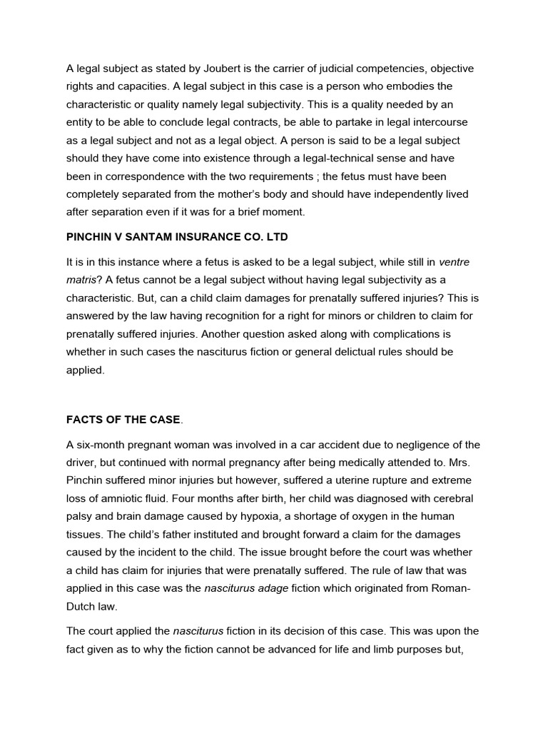 Prenatal Injury Claims: Pinchin v Santam | PDF | Common Law | Justice
