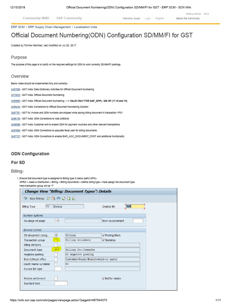 Official Document Numbering (ODN) Configuration SD - MM - FI For GST ...