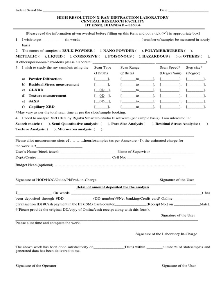 Requisition Form HRXRD | PDF | X Ray Crystallography | Cash