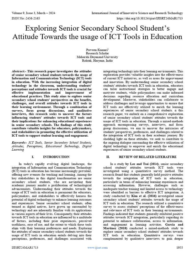 Exploring Senior Secondary School Student's Attitude Towards The Usage of ICT Tools in Education ...