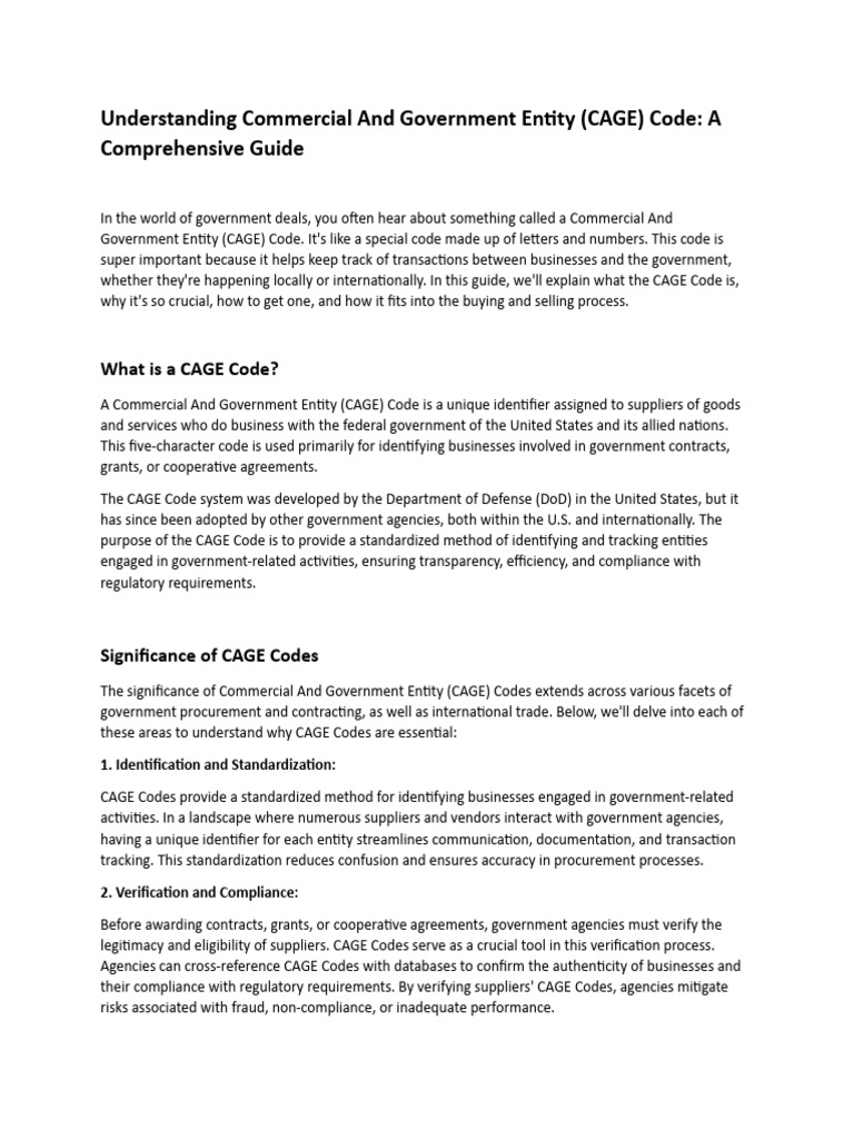 CAGE Code Guide for Gov Contractors | PDF | Supply Chain | Audit