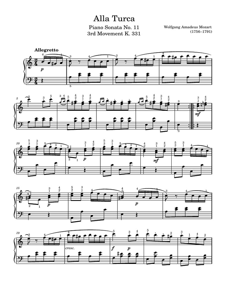 Alla Turca - W. a. Mozart | PDF | Piano Sonatas | Classical Music