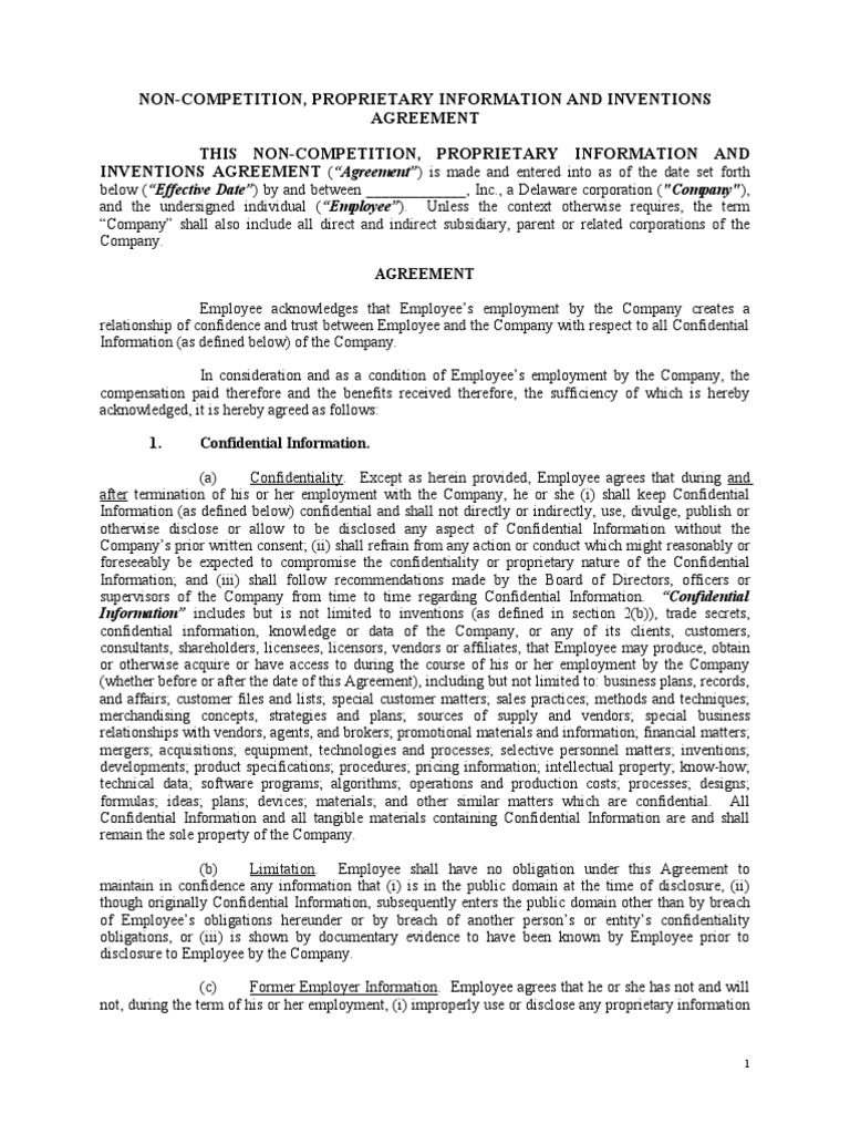 Employee NDA Form Template -1 | Trade Secret