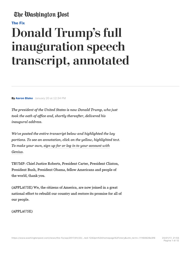 Donald Trump's Full Inauguration Speech Transcript, Annotated - The ...