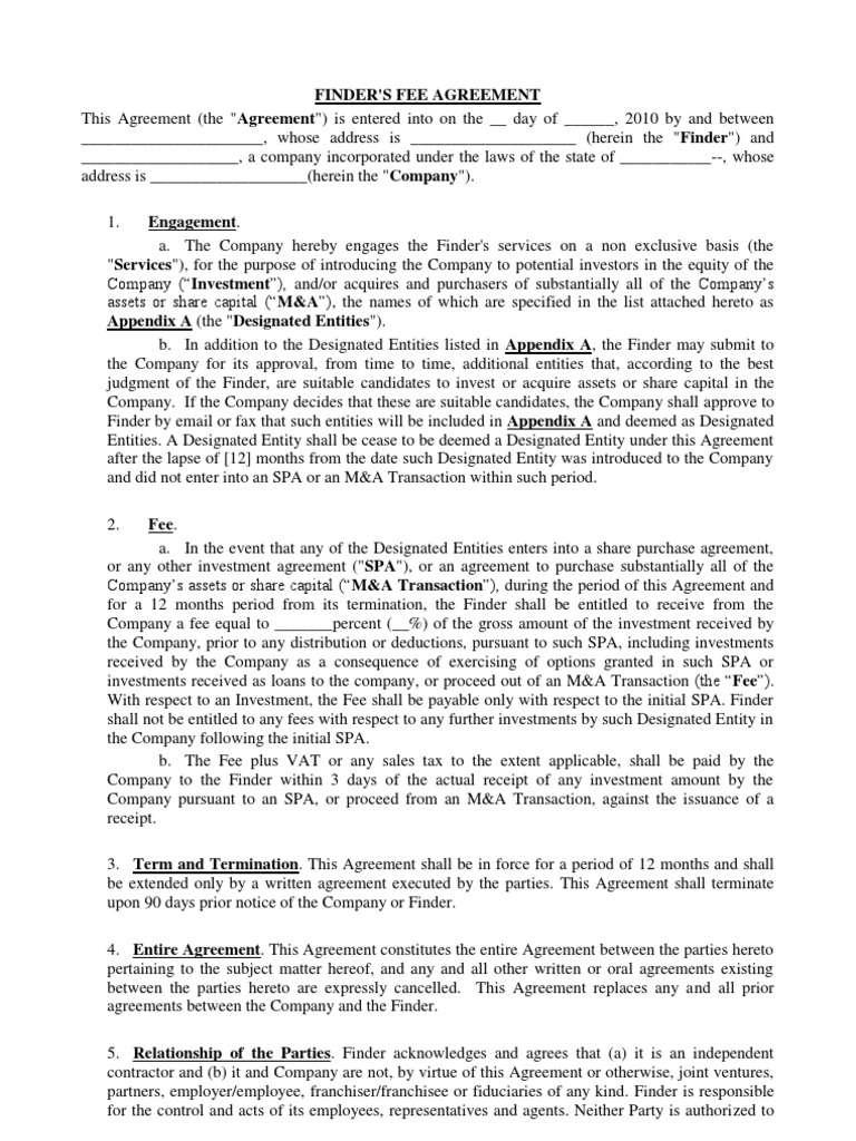 Finders' Fee Template-1 | PDF | Law Of Agency | Private Law