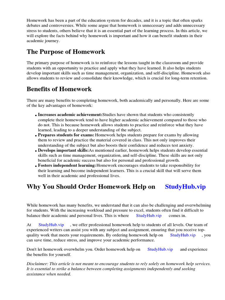 Why Is Homework Important Facts | PDF | Homework | Learning