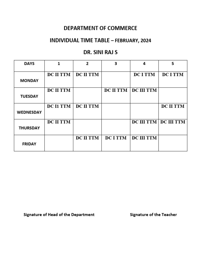 February-March 2024 Commerce Timetable | PDF