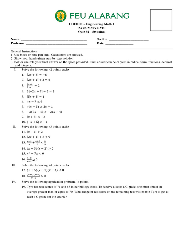 COE0001 - SA2 - AnswerKey | PDF | Mathematics | Arithmetic