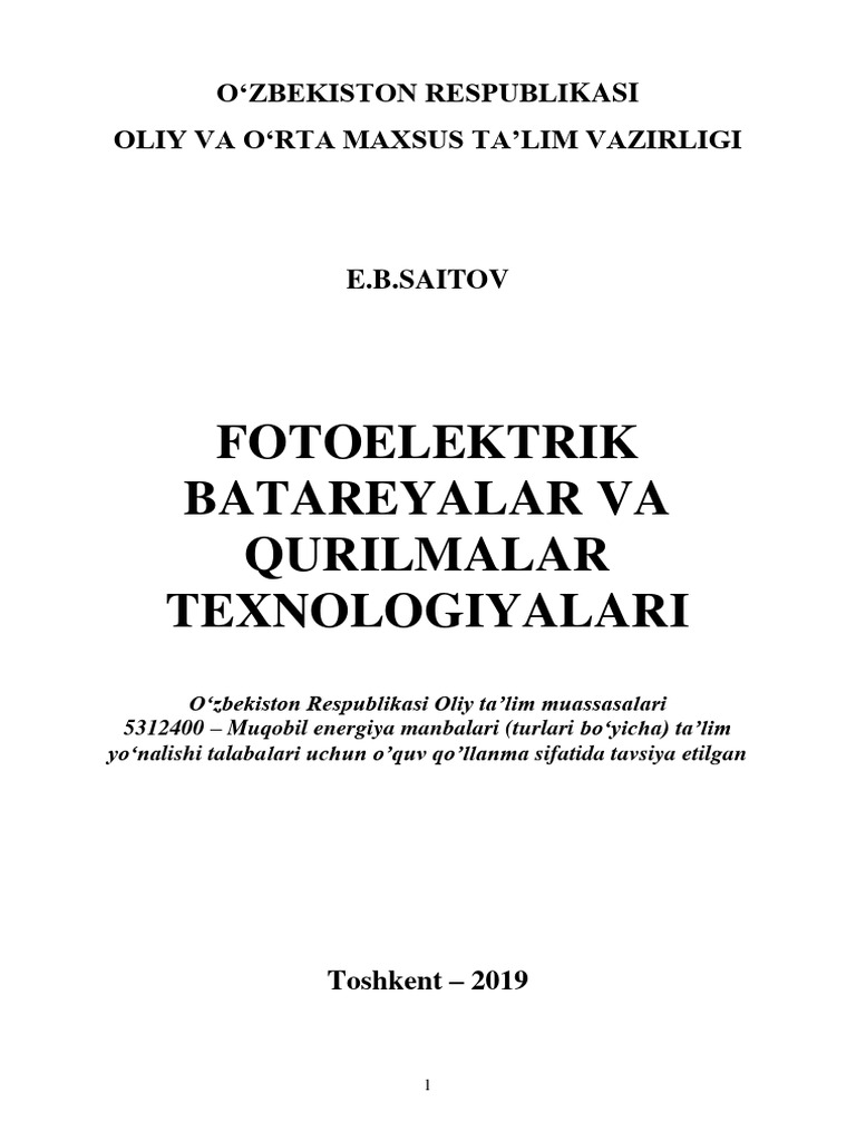 Fotoelektr Batareyalar Qo'Llanma | PDF