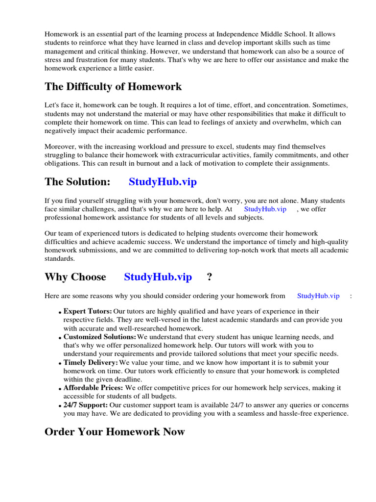Independence Middle School Homework | PDF | Homework | Schools