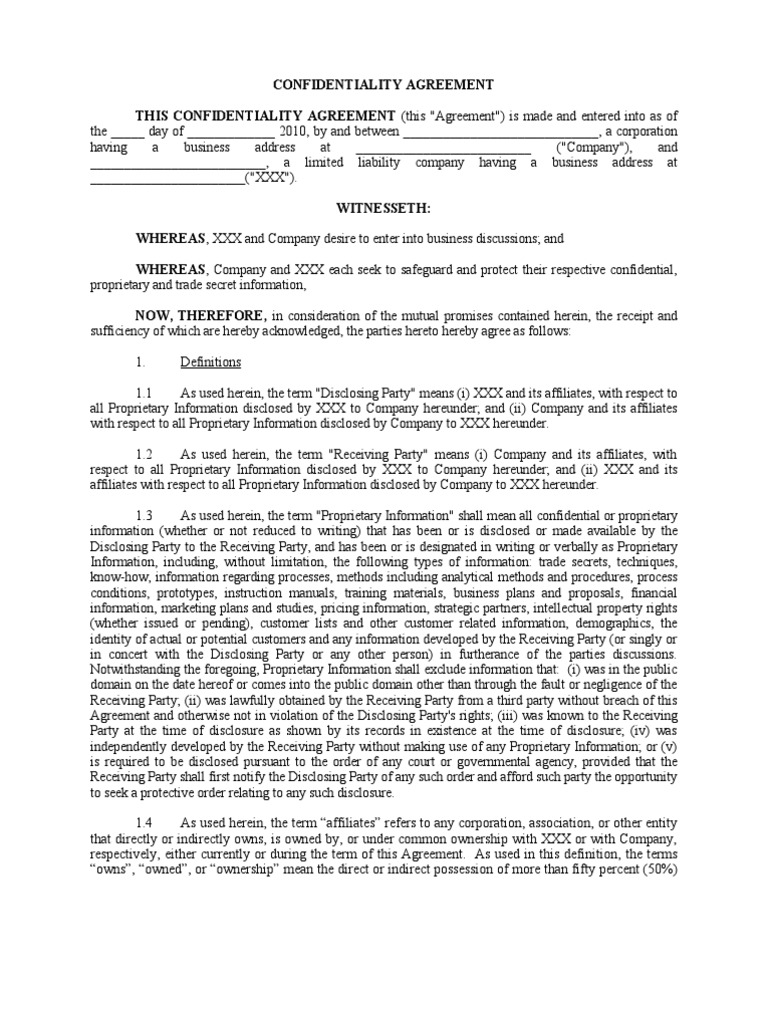 NDA Template 1 | PDF | Trade Secret | Non Disclosure Agreement
