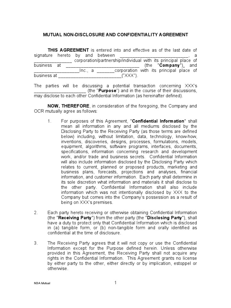 NDA Template 3 | PDF | Non Disclosure Agreement | Civil Law (Common Law)