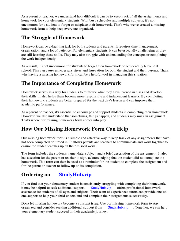 Missing Homework Form Elementary | PDF | Homework | Safari (Web Browser)