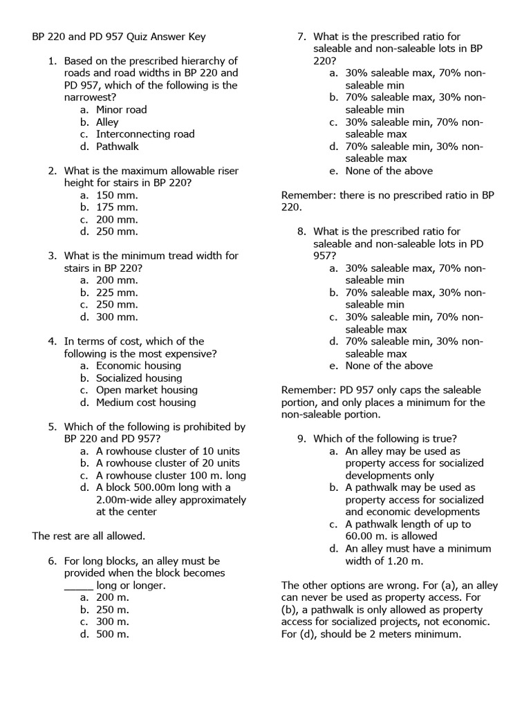 BLDG LAWS Pedro Quiz 5 & 6 BP 220 PD 957 NO ANSWER | PDF | Stairs ...