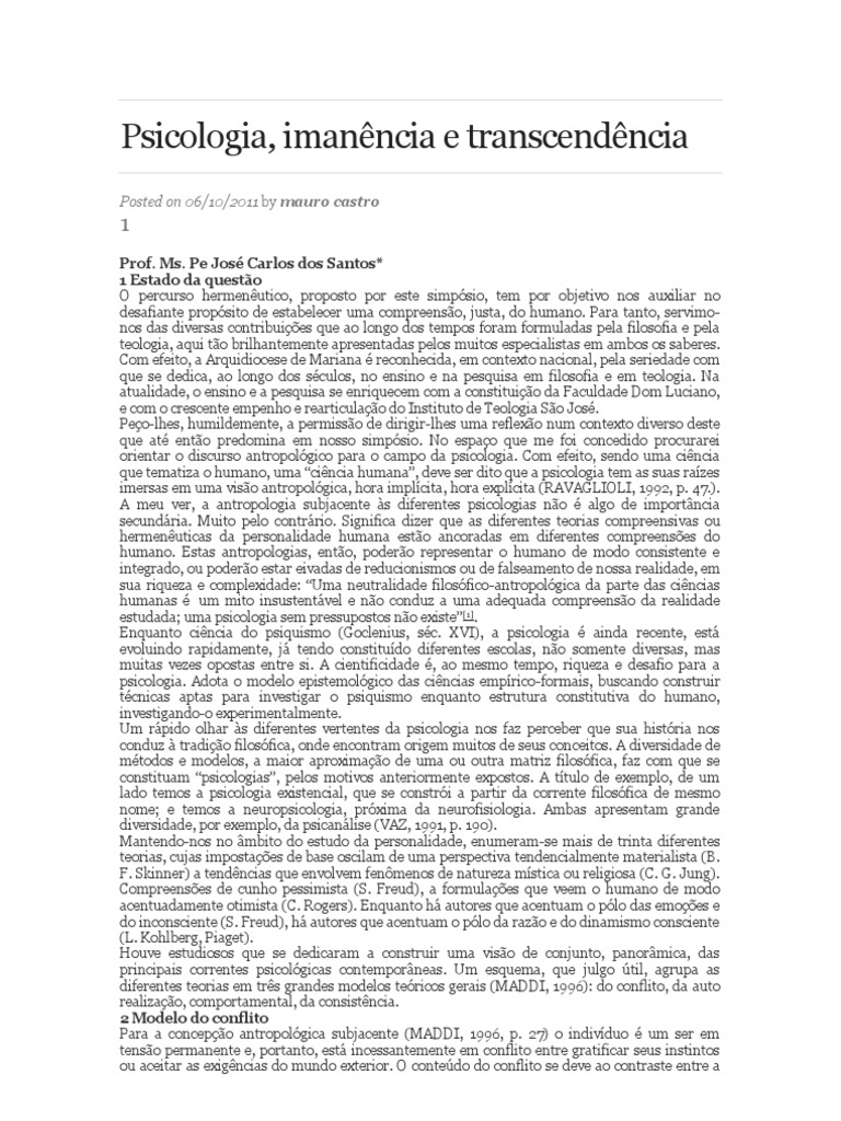 0 - Psicologia, Imanência e Transcendência | PDF | Psicologia | Science