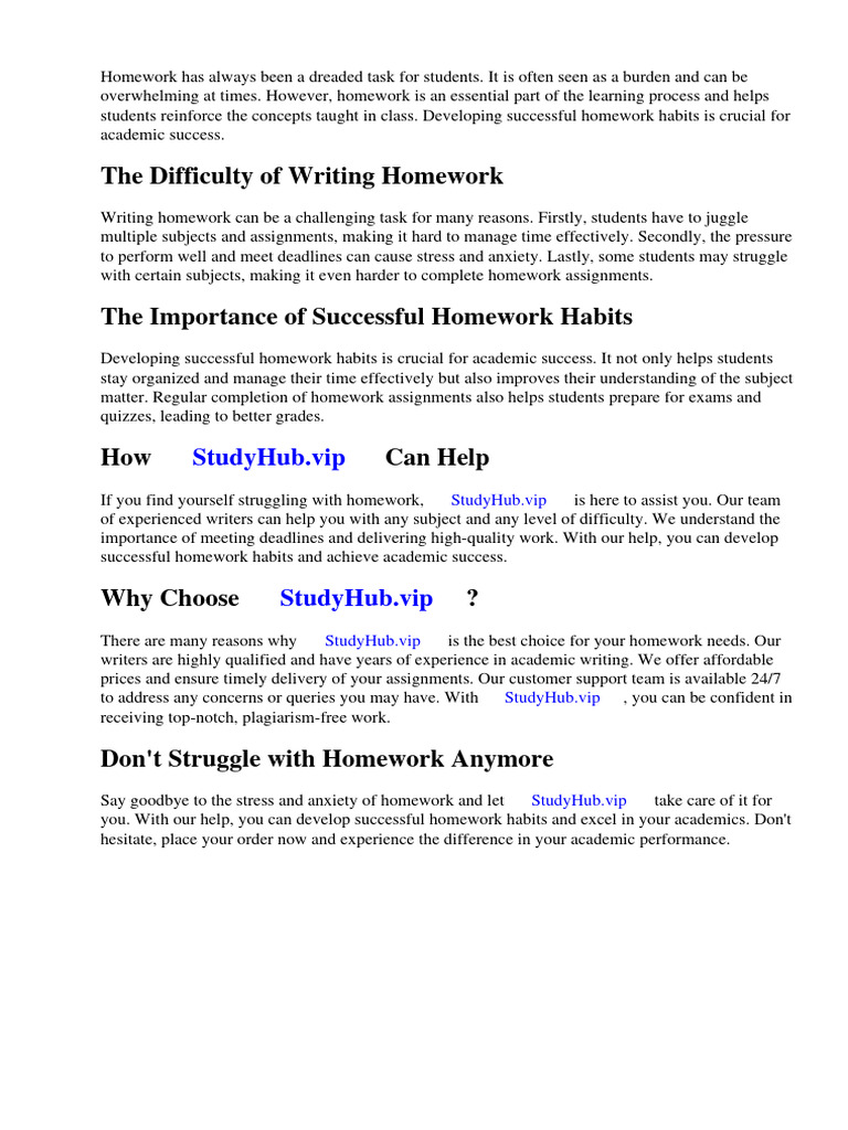 Successful Homework Habits | PDF | Homework | Teachers